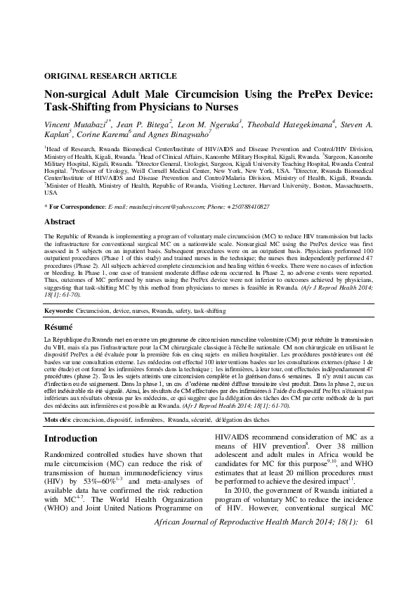 (PDF) Non-surgical adult male circumcision using the PrePex device ...