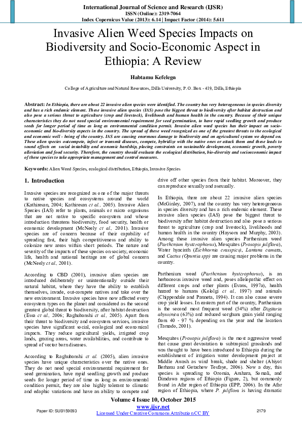 (PDF) Invasive Alien Weed Species Impacts on Biodiversity and Socio ...