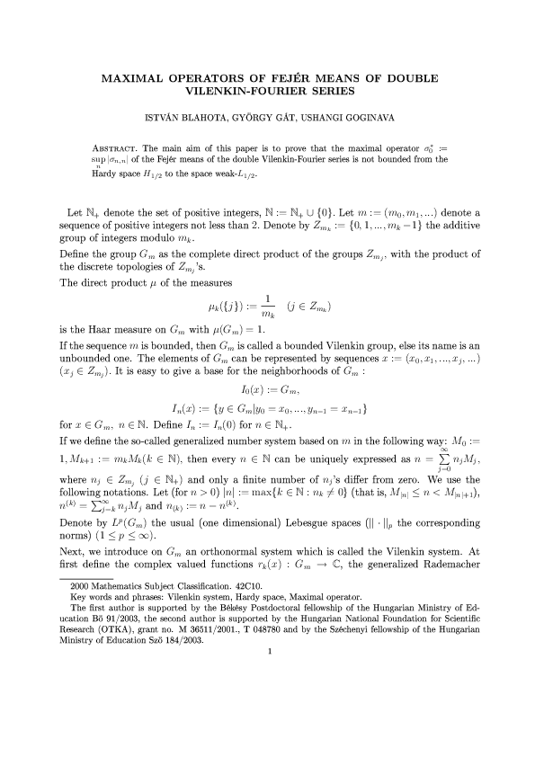 (PDF) Maximal operators of Fejér means of double Vilenkin--Fourier series