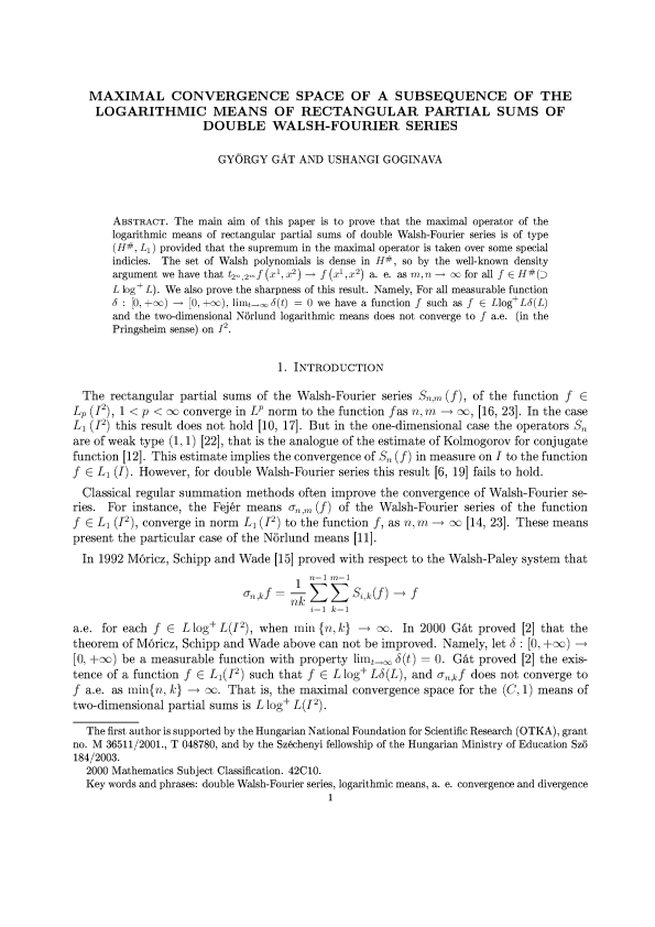Pdf Maximal Convergence Space Of A Subsequence Of The Logarithmic