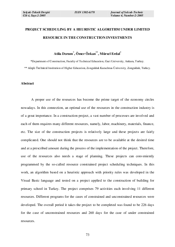(PDF) Project Scheduling by a Heuristic Algorithm Under Limited Resource in the Construction ...