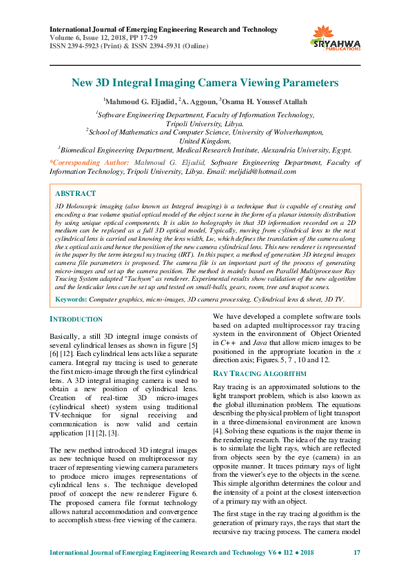 (PDF) New 3D Integral Imaging Camera Viewing Parameters