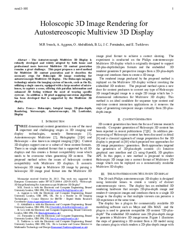 (PDF) Holoscopic 3D image rendering for Autostereoscopic Multiview 3D ...
