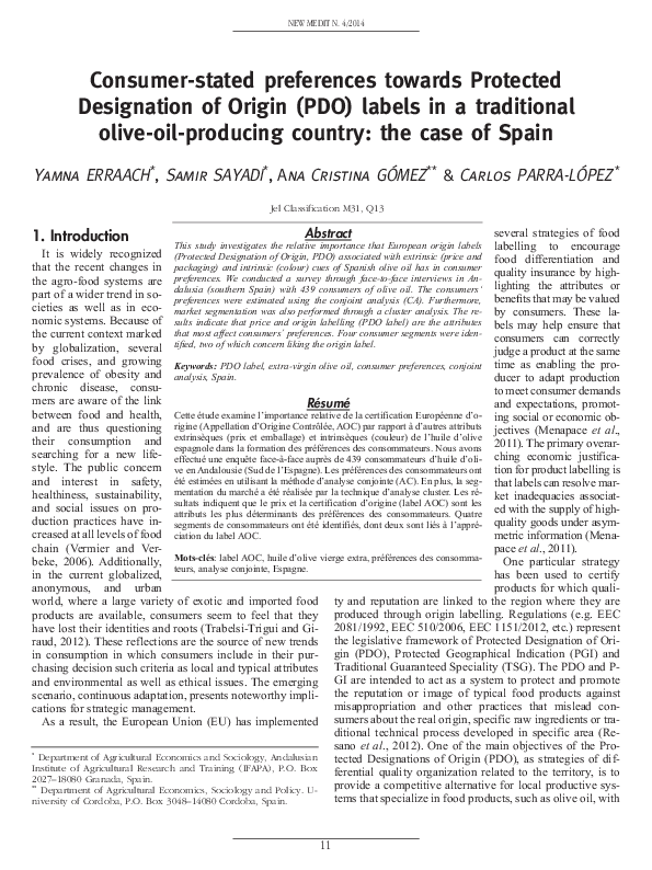 (PDF) Consumer-stated preferences towards Protected Designation of ...