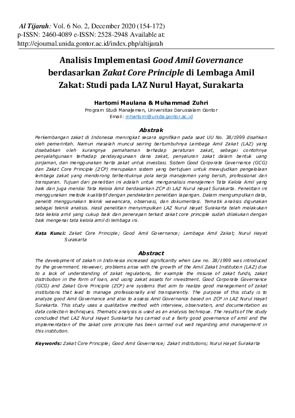 (PDF) Analisis Implementasi Good Amil Governance berdasarkan Zakat Core ...