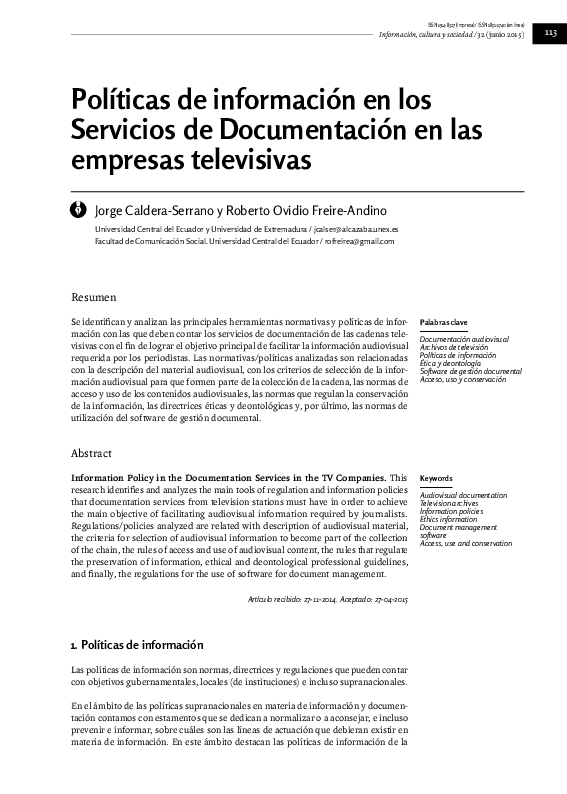 (PDF) Políticas de información en los servicios de documentación en las empresas televisivas