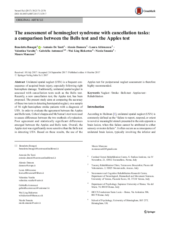 PDF The Assessment Of Hemineglect Syndrome With Cancellation Tasks A PDF The Assessment Of Hemineglect Syndrome With Cancellation Tasks A