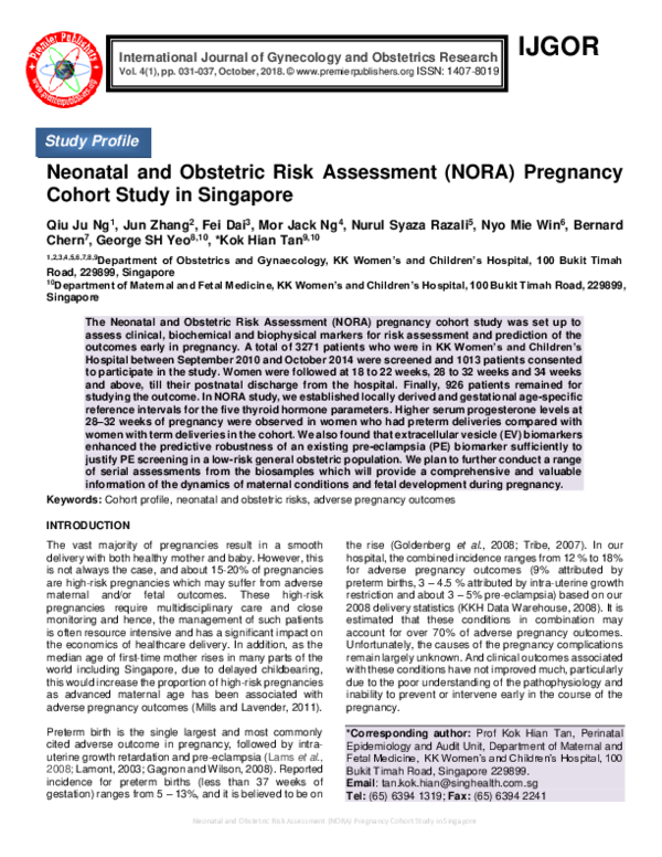 (PDF) Neonatal and Obstetric Risk Assessment (NORA) Pregnancy Cohort ...