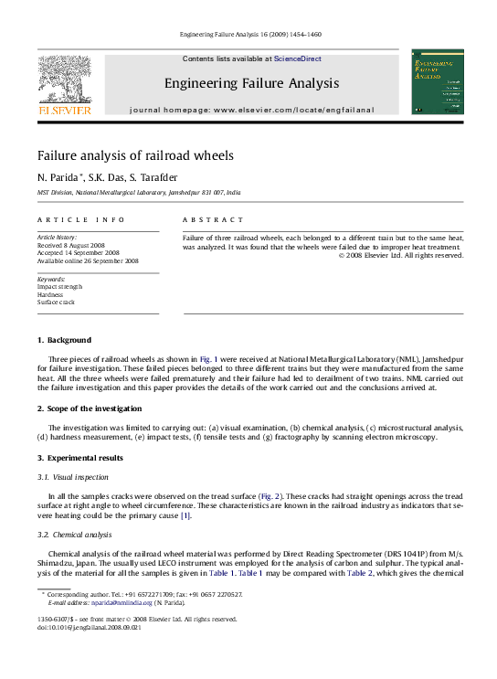 (PDF) Failure analysis of railroad wheels