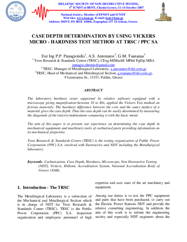 (PDF) CASE DEPTH DETERMINATION BY USING VICKERS MICRO-HARDNESS TEST ...