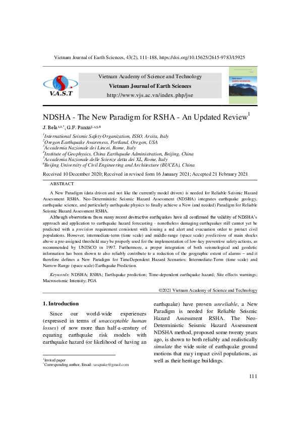 (PDF) NDSHA - The New Paradigm for RSHA - An Updated Review