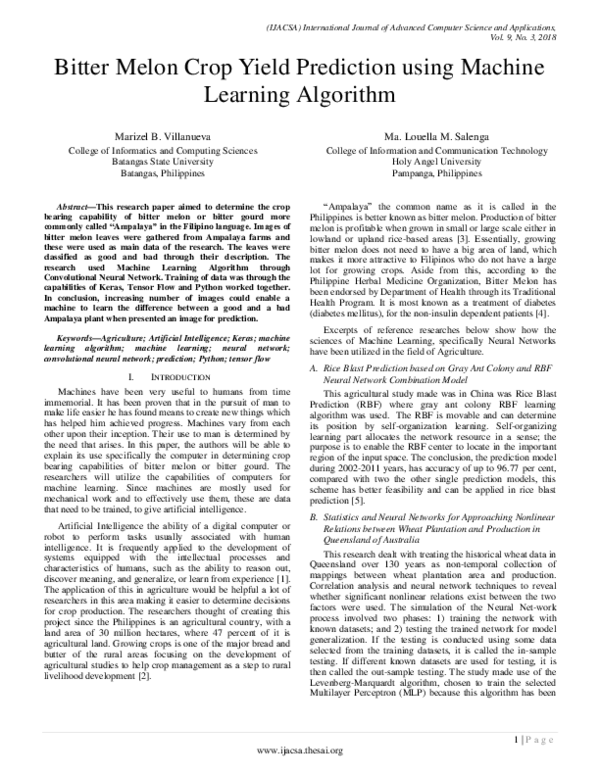 (PDF) Bitter Melon Yield Prediction with AI Techniques