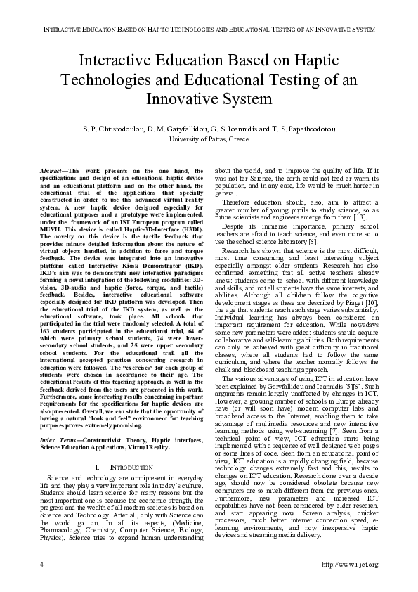 (PDF) Interactive education based on haptic technologies and ...