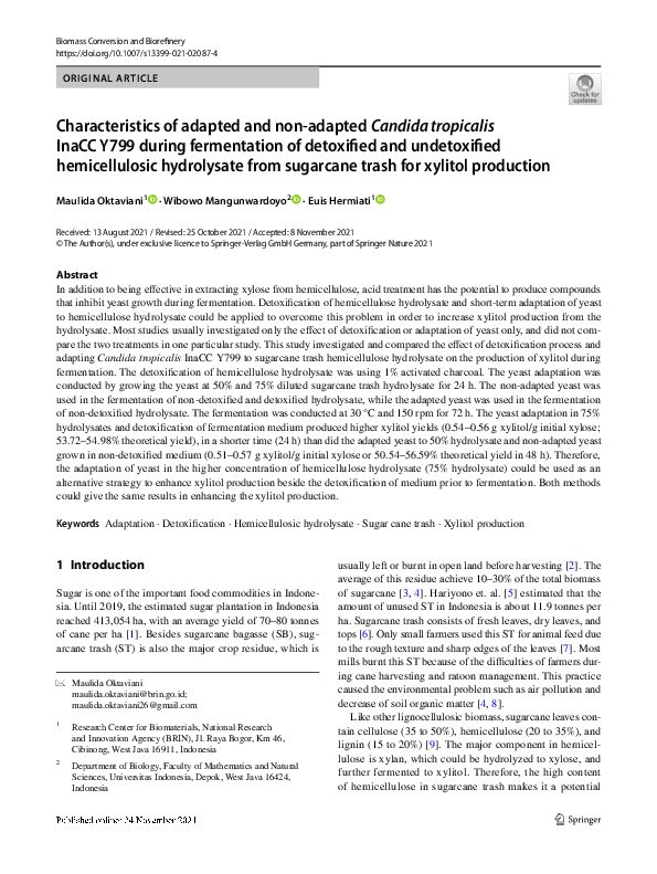 (PDF) Characteristics of adapted and non-adapted Candida tropicalis ...