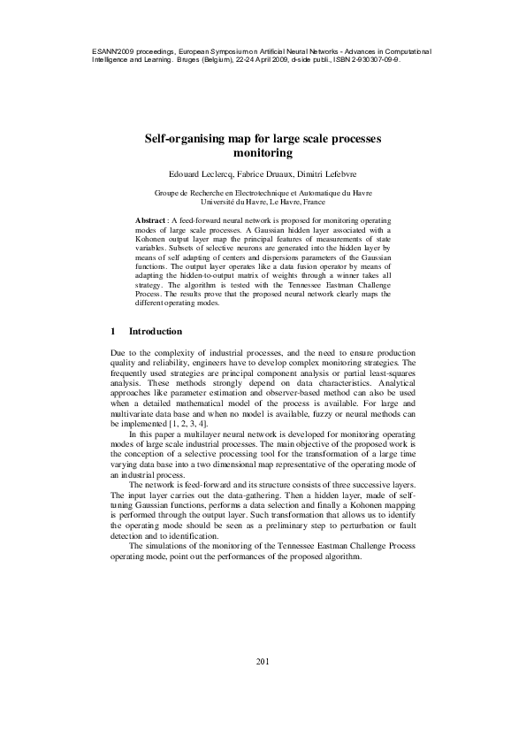 (PDF) Self-organising map for large scale processes monitoring