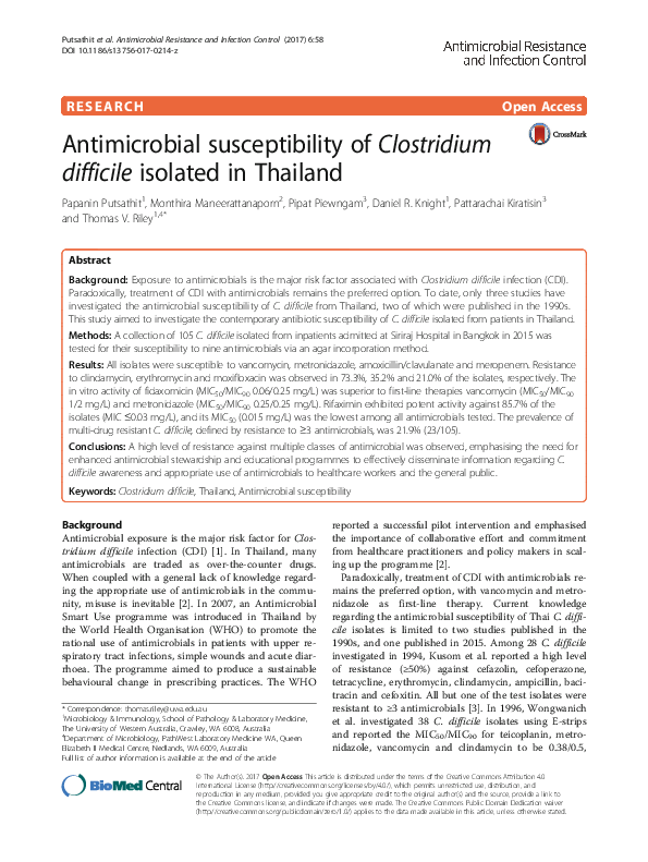 (PDF) Antimicrobial susceptibility of Clostridium perfringensin breeding rabbit