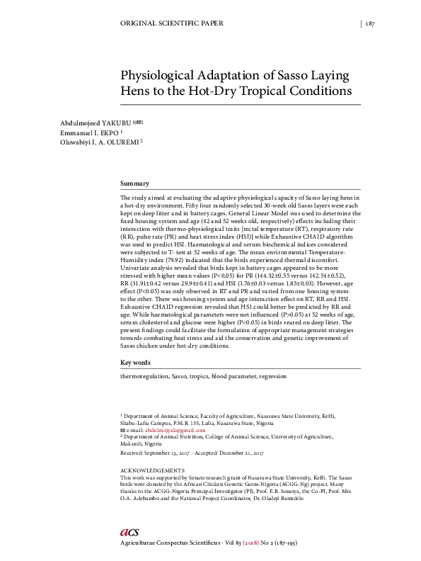 (PDF) Physiological Adaptation of Sasso Laying Hens to the Hot-Dry ...