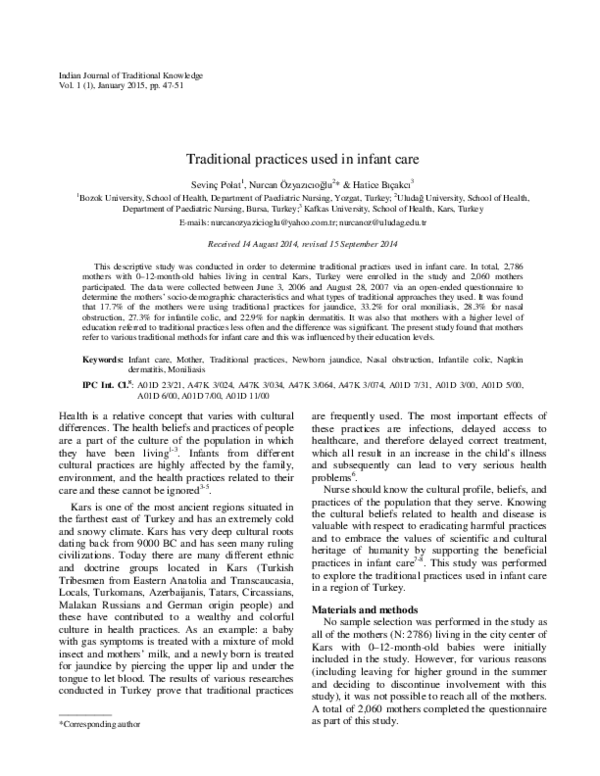 (PDF) Traditional practices used in infant care