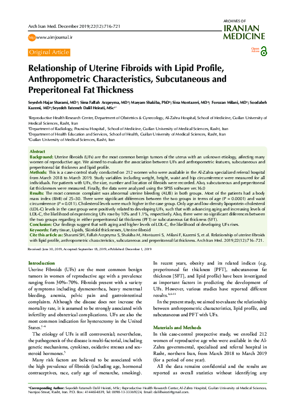 (PDF) Relationship of Uterine Fibroids with Lipid Profile ...