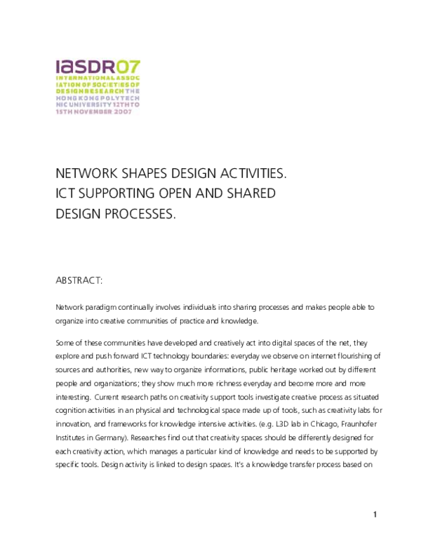 (PDF) Network Shapes Design Activities. ICT Supporting Open and Shared ...