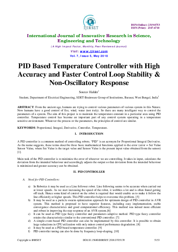 (PDF) PID Based Temperature Controller with High Accuracy and Faster ...