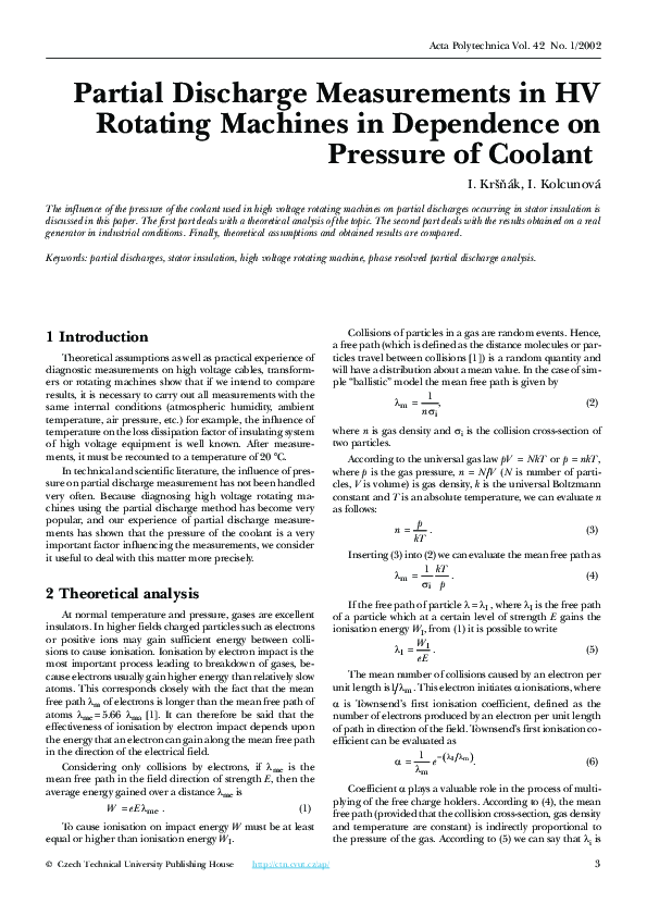 (PDF) Partial Discharge Measurements in HV Rotating Machines in Dependence on Pressure of ...
