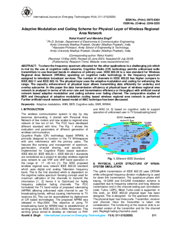 Pdf Adaptive Modulation And Coding Scheme For Physical Layer Of Wireless Regional Area Network