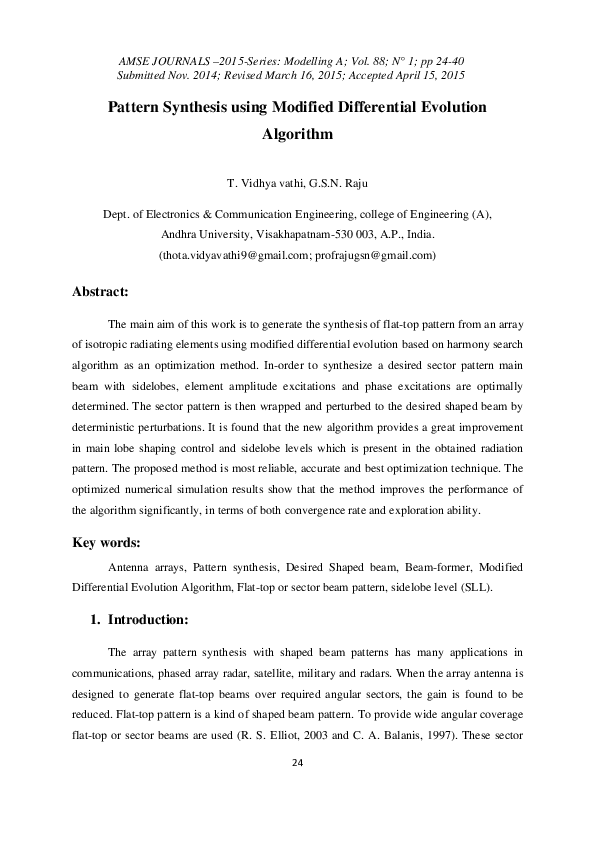 (PDF) Pattern Synthesis using Modified Differential Evolution Algorithm