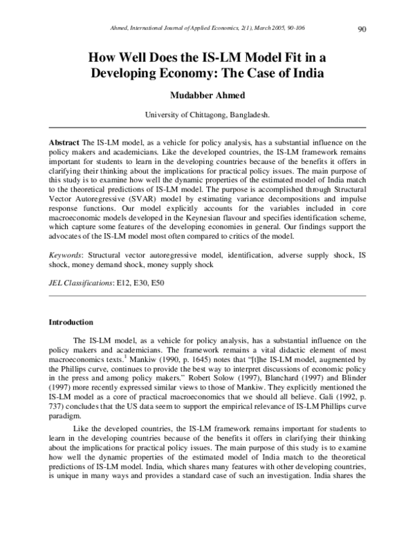 (PDF) How Well Does the IS-LM Model Fit in a Developing Economy: The ...