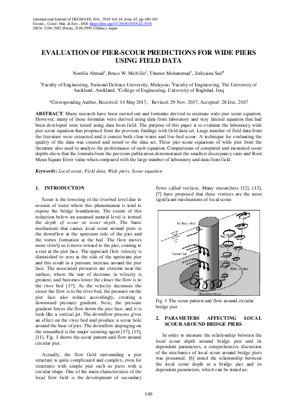(PDF) Evaluation of Pier-Scour Predictions for Wide Piers Using Field Data