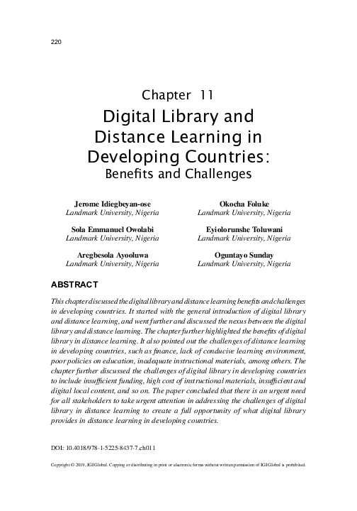 (PDF) Digital Library and Distance Learning in Developing Countries