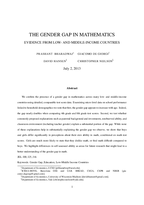 (PDF) The Gender Gap in Mathematics: Evidence from Low- and Middle ...
