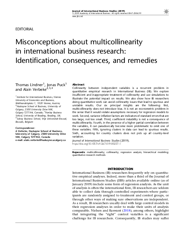(PDF) Misconceptions about multicollinearity in international business research: Identification ...
