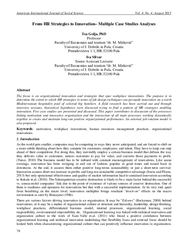 (PDF) From HR strategies to innovation – multiple case study analysis