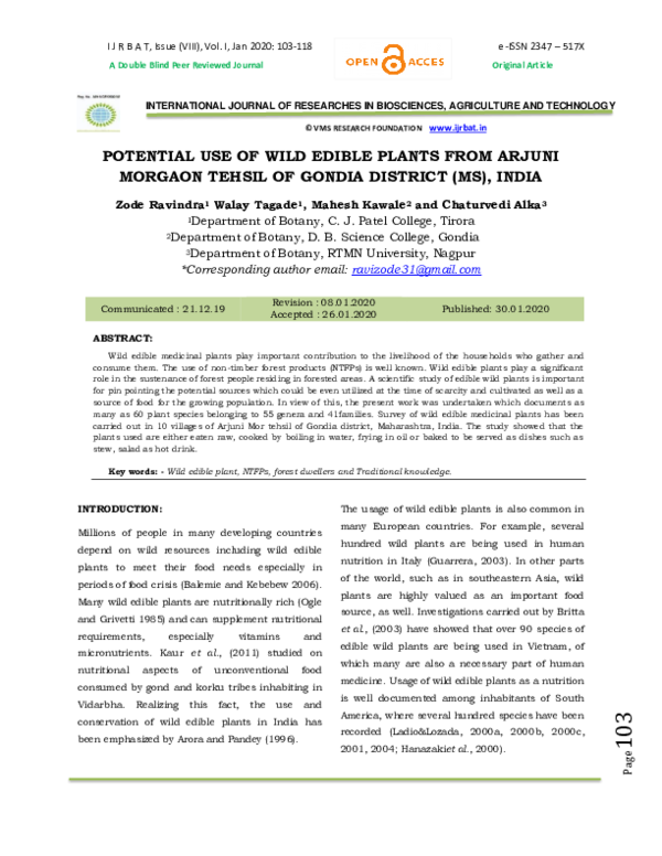(PDF) Potential Use of Wild Edible Plants from Arjuni Morgaon Tehsil of ...