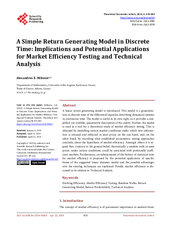 (PDF) A simple return generating model in discrete time; implications ...