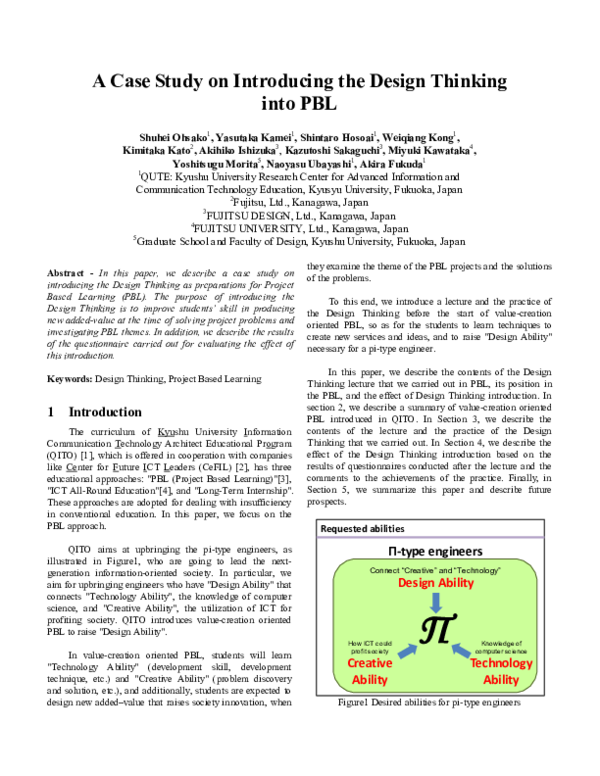 (PDF) A Case Study on Introducing the Design Thinking into PBL
