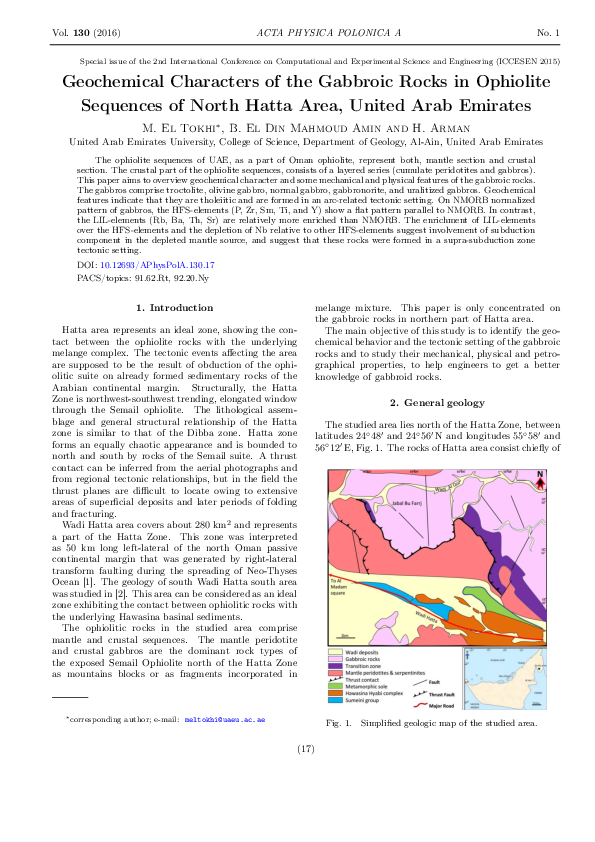 (PDF) Geochemical Characters of the Gabbroic Rocks in Ophiolite ...