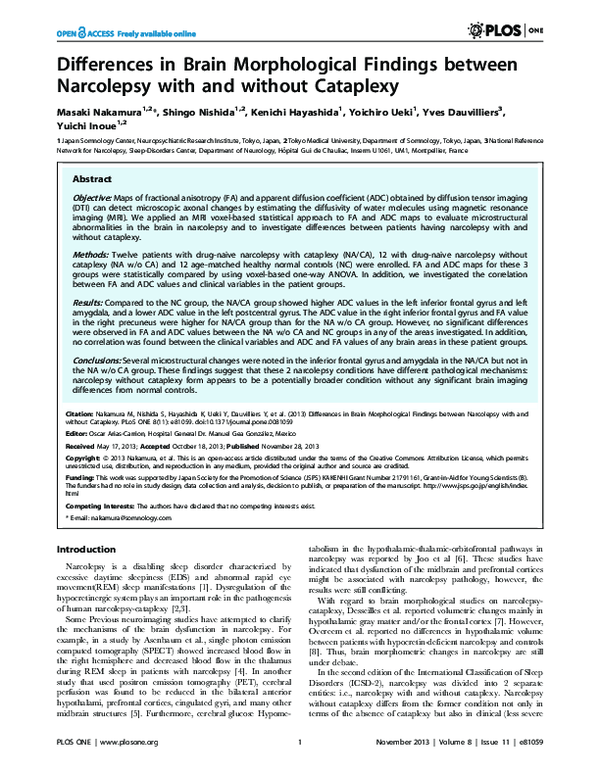 (PDF) Differences in Brain Morphological Findings between Narcolepsy ...