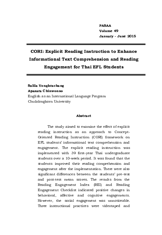 (PDF) CORI: Explicit Reading Instruction to Enhance Informational Text ...