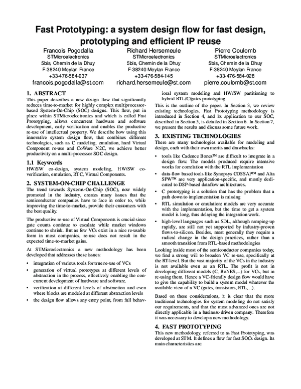 (PDF) FastPrototyping: a system design flow for fast design ...