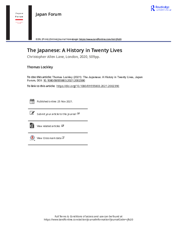 (PDF) Review of Christopher Harding's: The Japanese: A History in ...