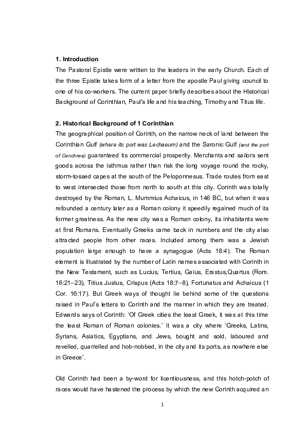 (DOC) Historical Background of 1 Corinthians
