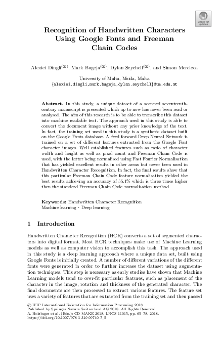(PDF) Recognition of Handwritten Characters Using Google Fonts and Freeman Chain Codes