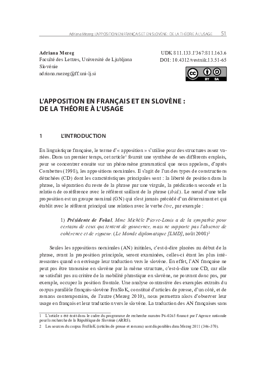 (PDF) L’apposition en français et en slovène