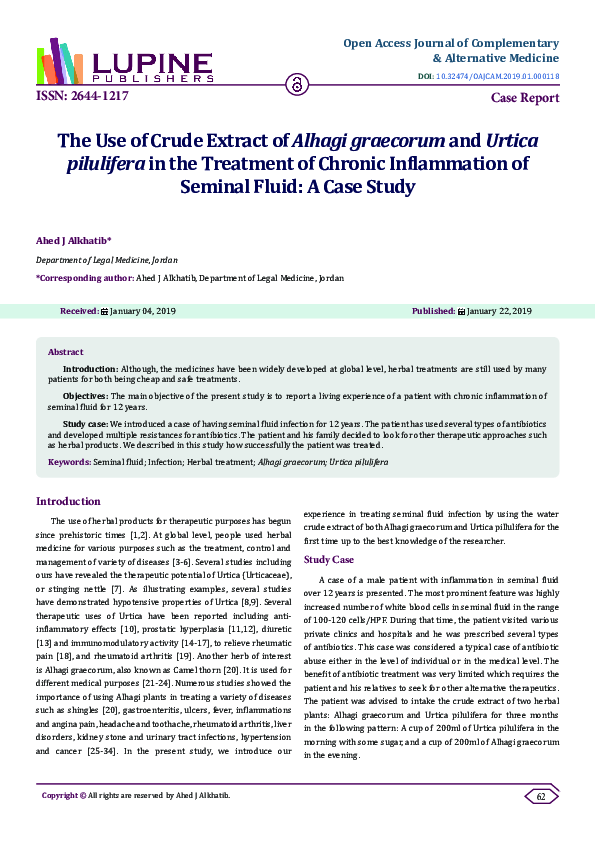 (PDF) The Use of Crude Extract of Alhagi graecorum and Urtica ...
