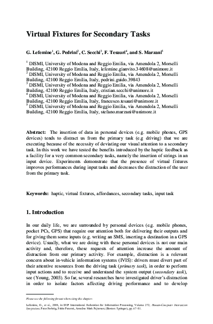(PDF) Virtual Fixtures for Secondary Tasks