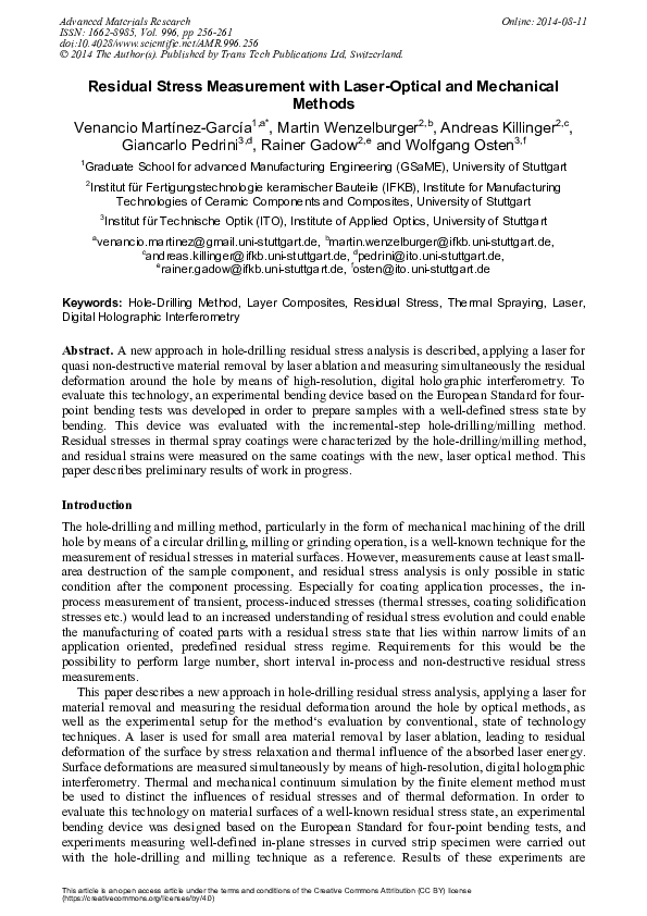 (PDF) Residual Stress Measurement with Laser-Optical and Mechanical Methods