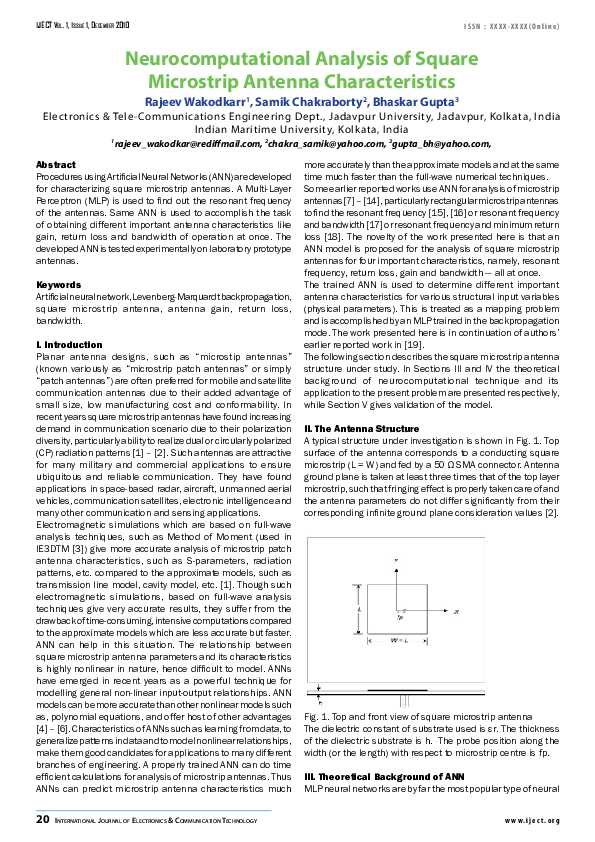 (PDF) Neurocomputational Analysis of Square Microstrip Antenna Characteristics