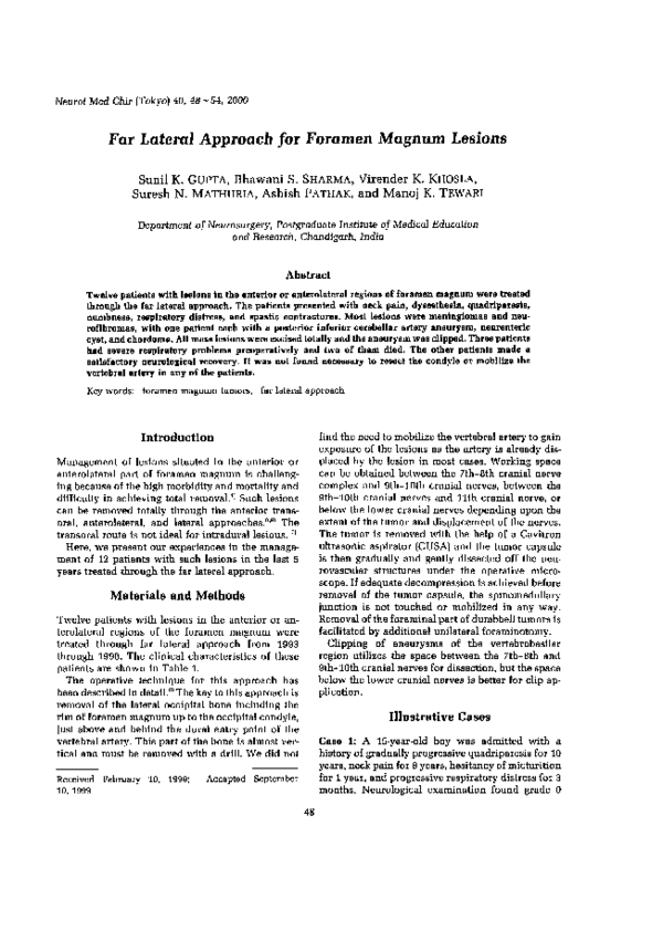 (PDF) Far lateral approach for foramen magnum lesions